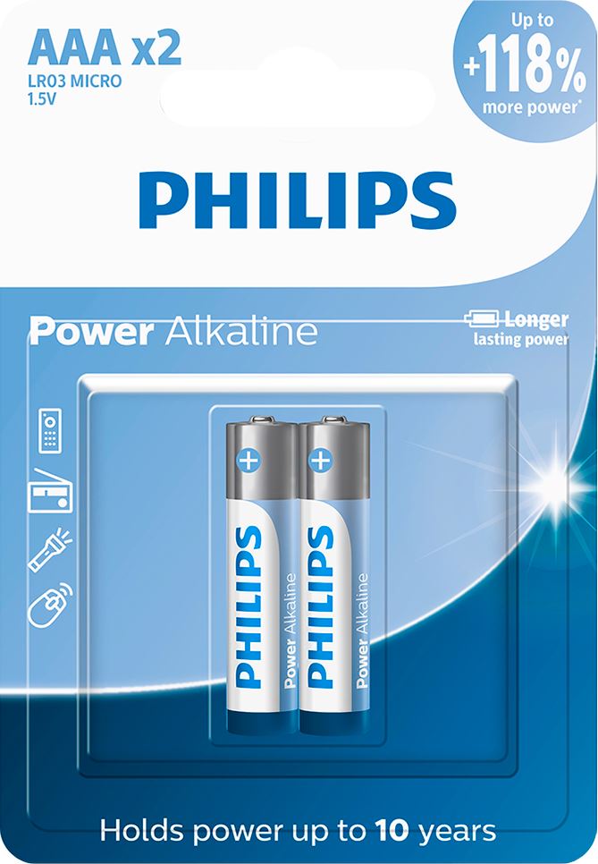Pilha Philips Alcalina Aaa Pequena Lr03p2b 2un | Multicanal Atacado ...
